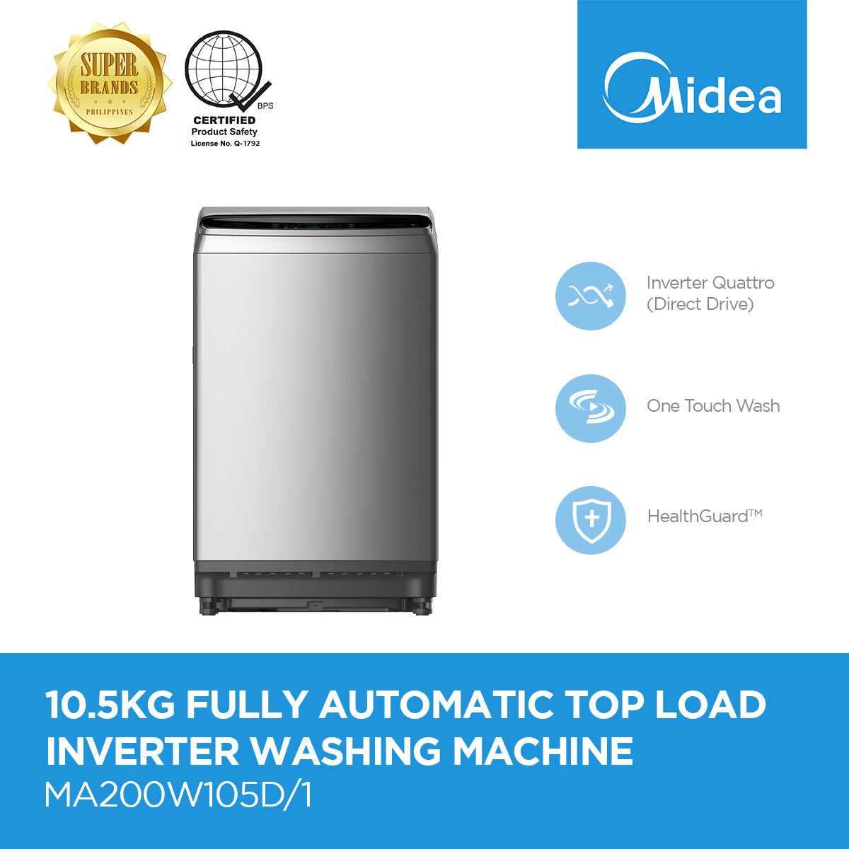Midea 10.5kg Luna Inverter Series Fully Automatic Top Load Washing Mac ...